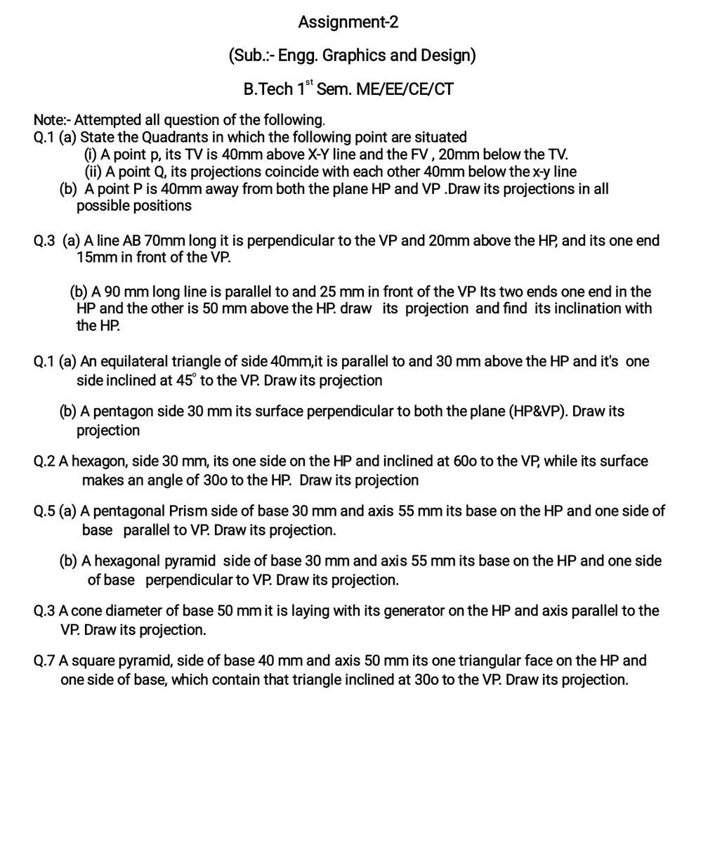 Assignment-2: Engineering Graphics and Design (B.Tech 1st Sem. ME/EE/CE/C..