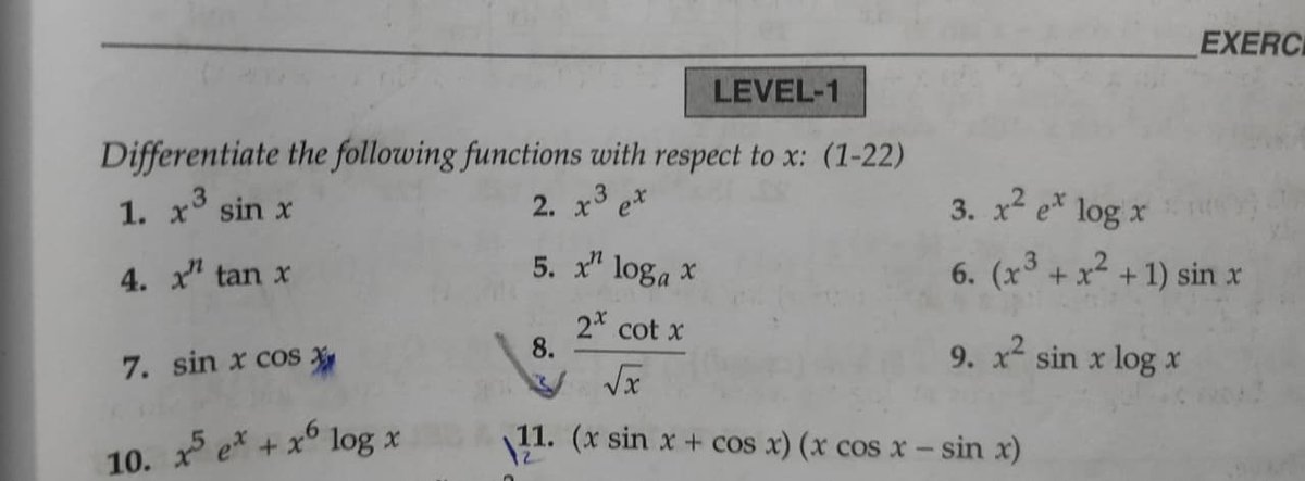 Differentiate the following functions with respect to x: x^3 \sin x x^3