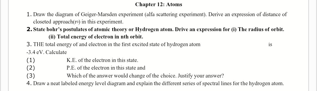 Chapter 12: Atoms Draw the diagram of Geiger-Marsden experiment (alpha s..