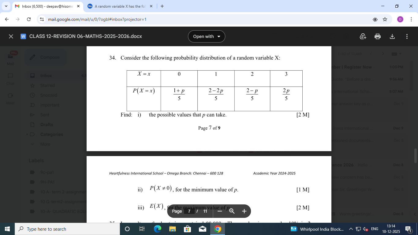 Consider the following probability distribution of a random variable X: