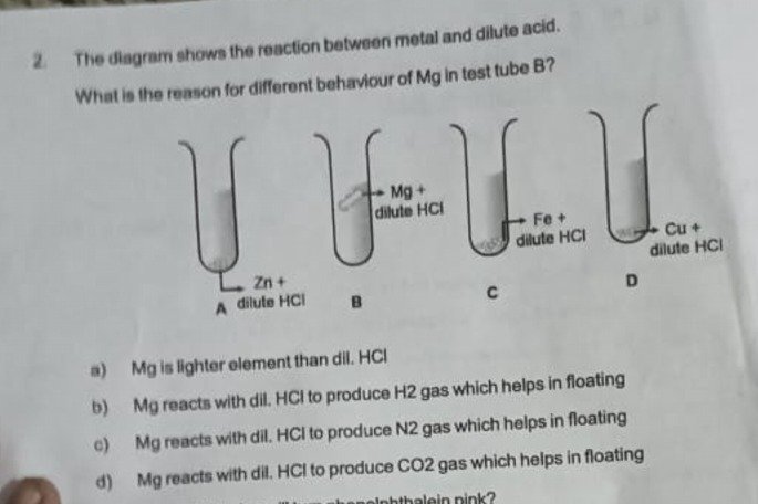 The diagram shows the reaction between metal and dilute acid. What is th..