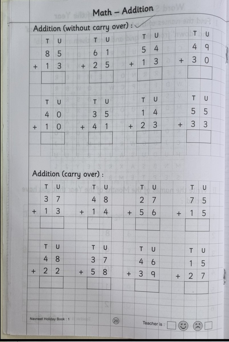 Math - Addition Addition (without carry over) : \qquad Addition (carry o..