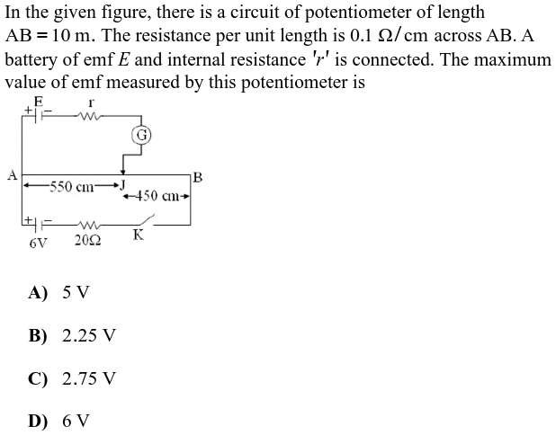 In the given figure, there is a circuit of potentiometer of length AB = 1..