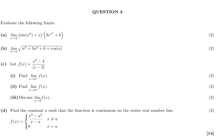 Evaluate the following limits: (a) lim (sin(x²) + x) (3eˣ³ + 6) x→2 (b)..