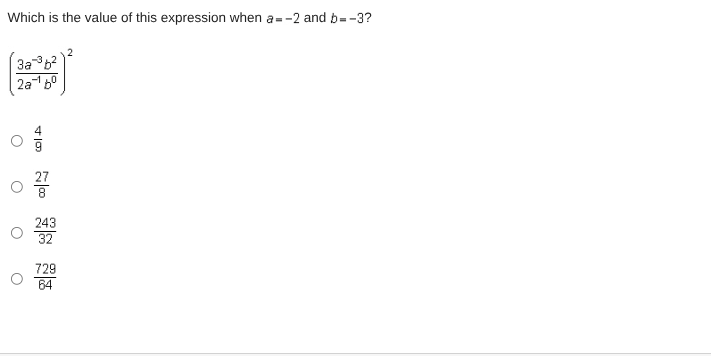 Which is the value of this expression when a=-2 and b=-3? \left(\frac{3a..