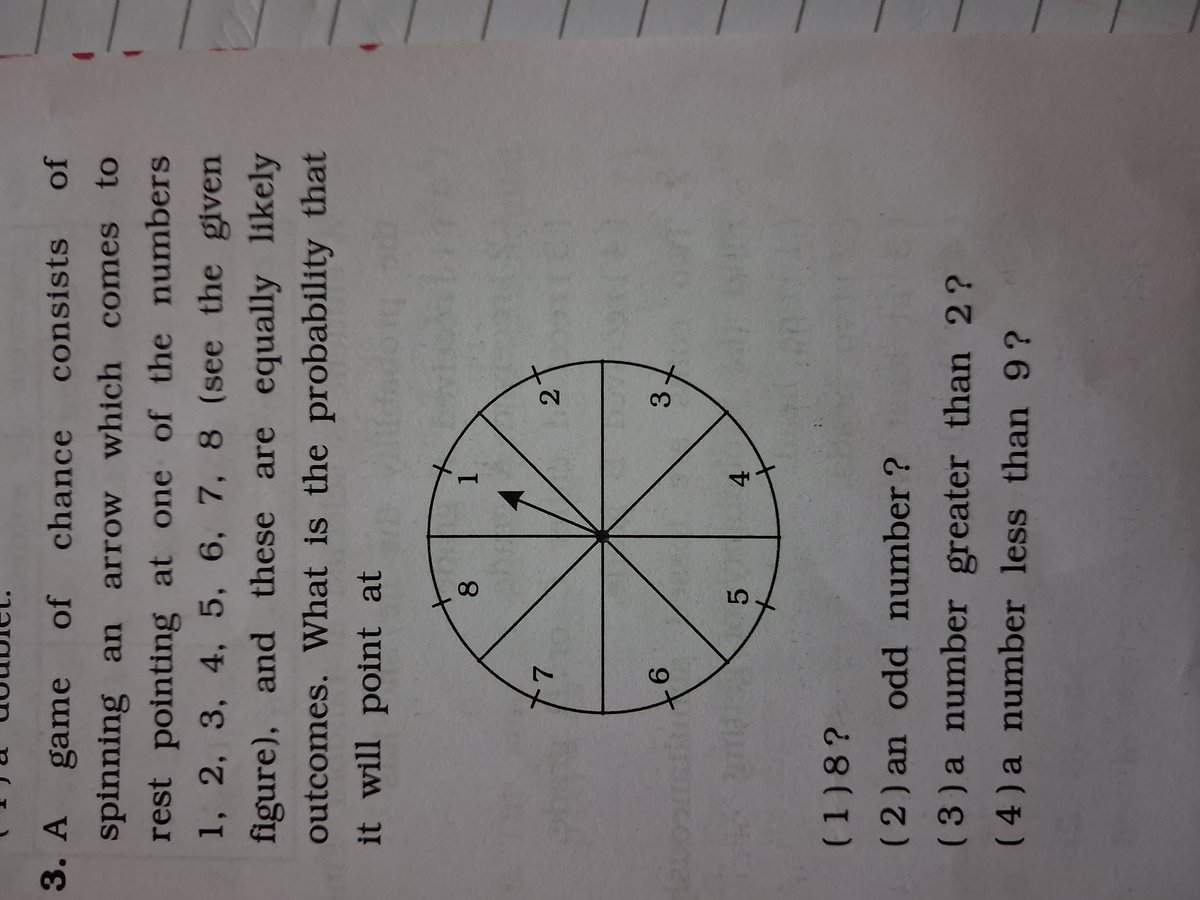 A spinner is divided into 8 equal sections numbered 1 to 8. The arrow is