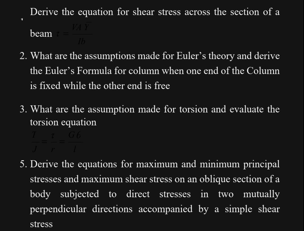 Derive the equation for shear stress across the section of a beam: \tau