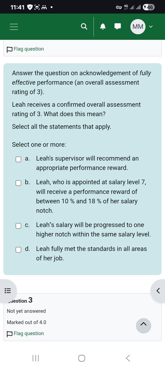 Answer the question on acknowledgement of fully effective performance (an..