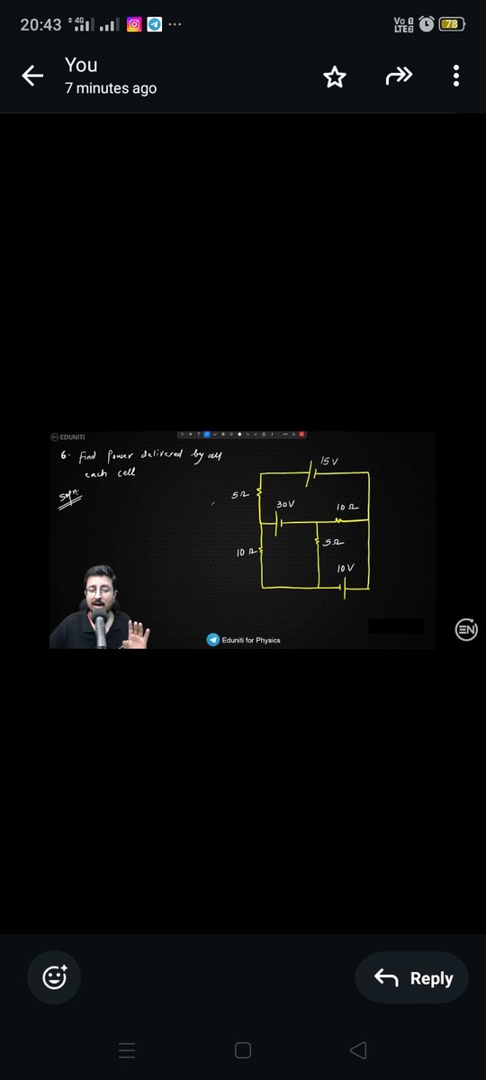 Find the power delivered by all the cells in the given circuit with the f..
