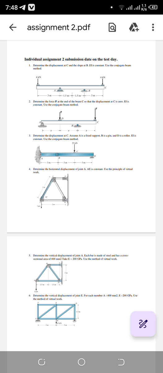 Determine the displacement at C and the slope at B. EI is constant. Use t..