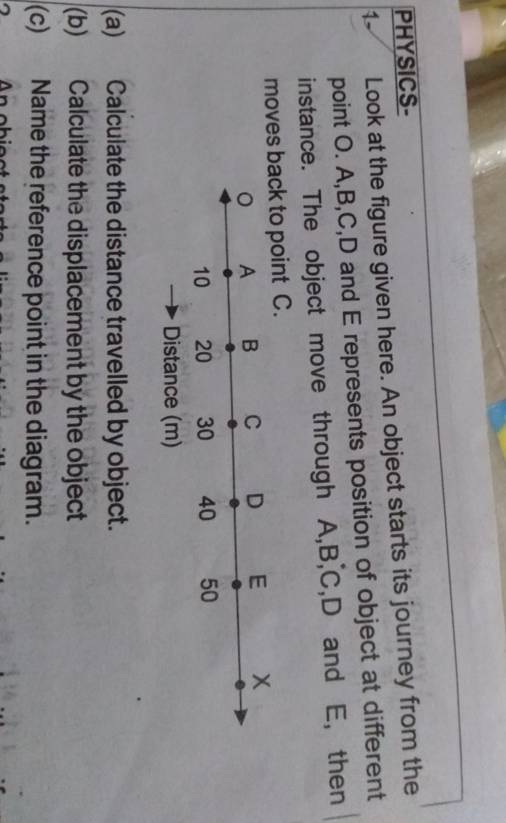 An object starts its journey from point O. Points A, B, C, D and E repres..