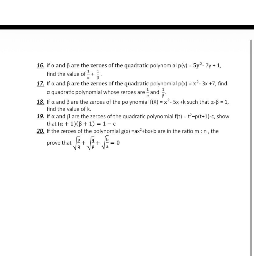 If \alpha and \beta are the zeroes of the quadratic polynomial p(y)