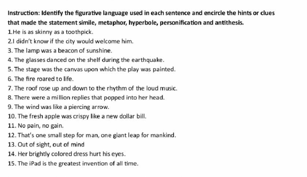 Identify the figurative language used in each sentence and encircle the h..