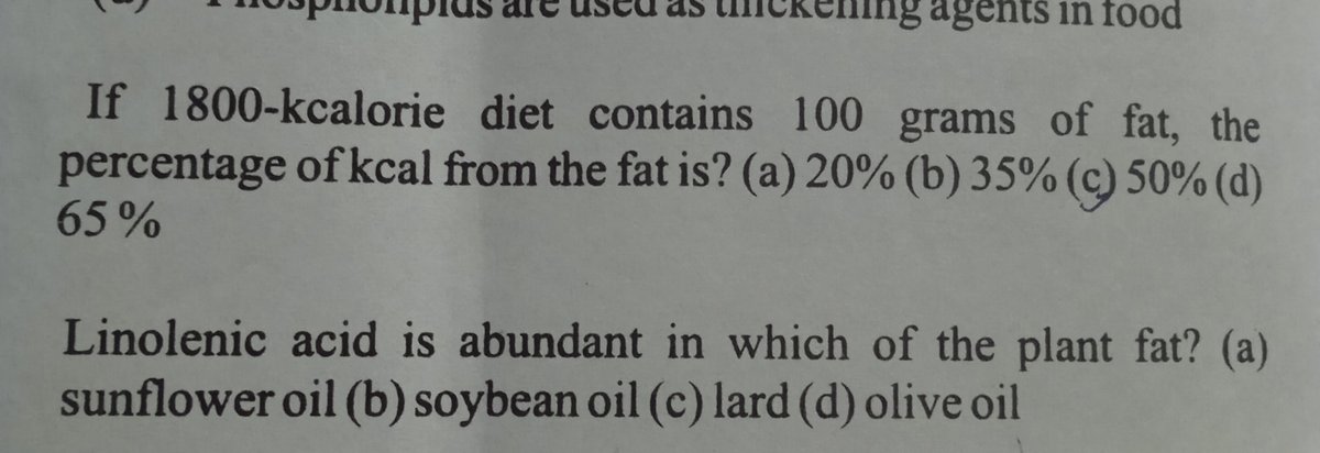 If an 1800-kcalorie diet contains 100 grams of fat, what is the percentag..
