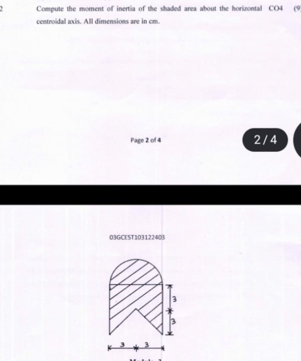 Compute the moment of inertia of the shaded area about the horizontal cen..