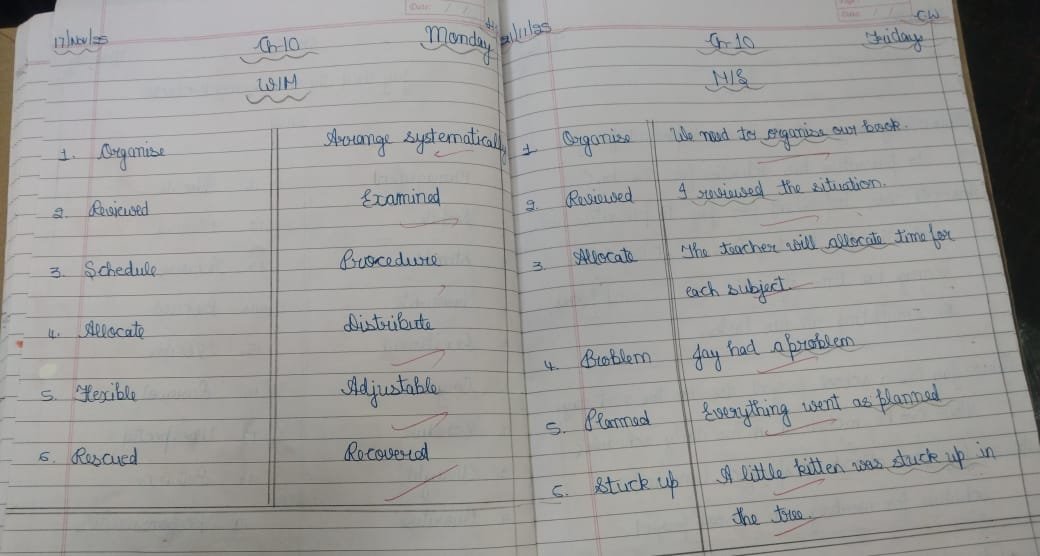 Vocabulary Words with Meanings and Example Sentences Organise - Arrange