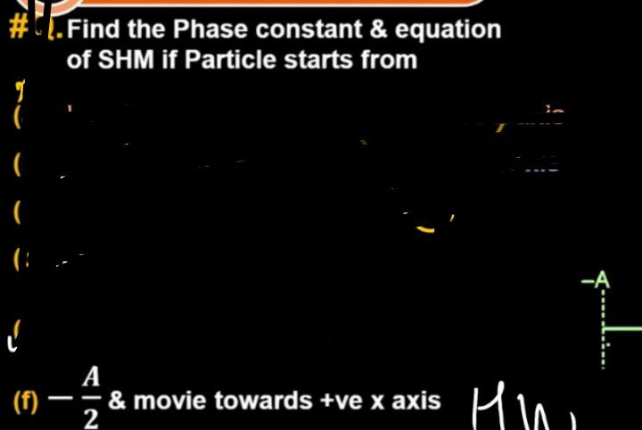Find the phase constant and equation of Simple Harmonic Motion (SHM) if t..