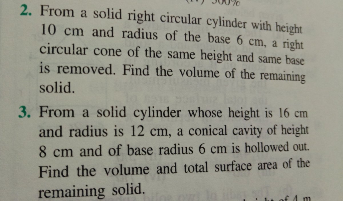 Question 2 From a solid right circular cylinder with height 10 cm and rad..
