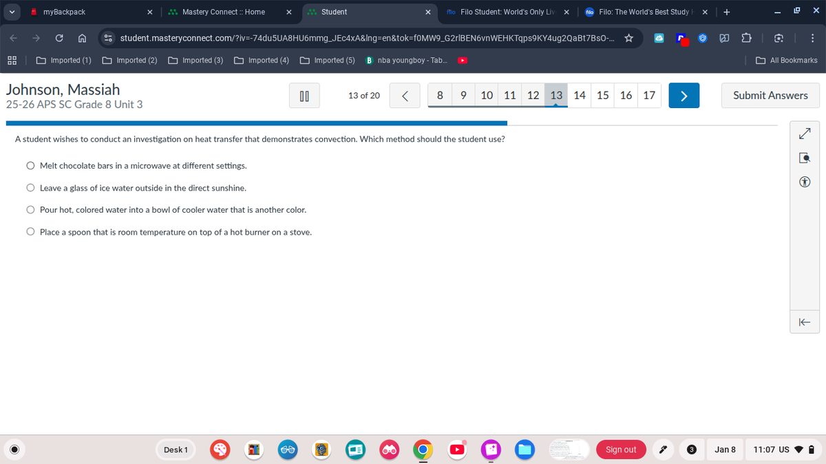 A student wishes to conduct an investigation on heat transfer that demons..