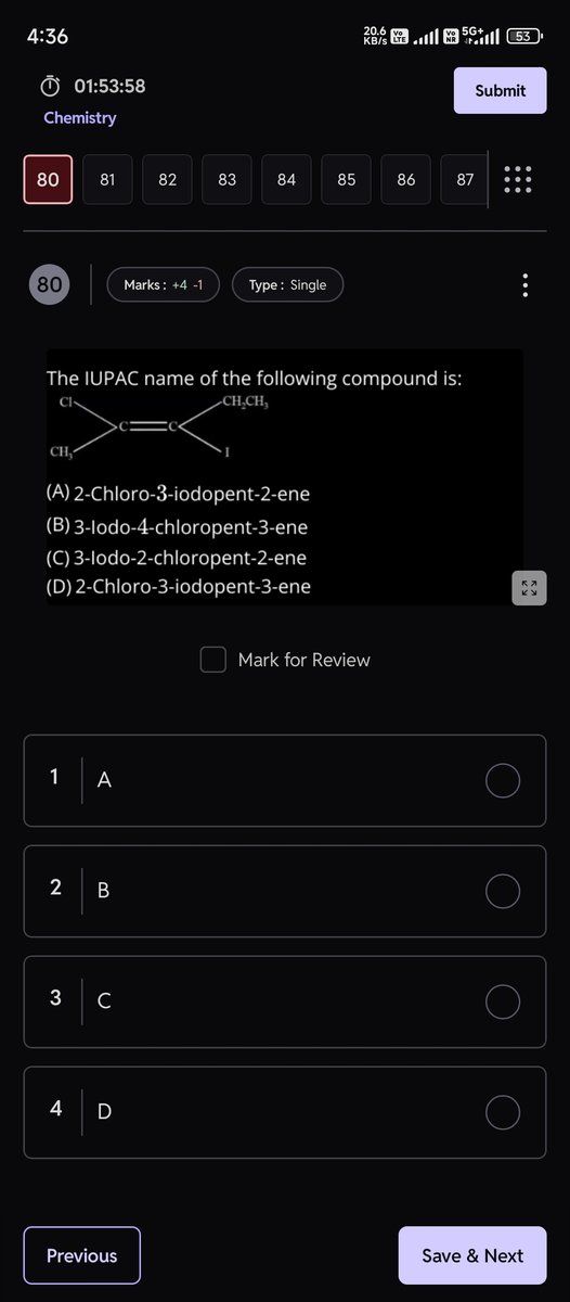 The IUPAC name of the following compound is: Cl CH2CH3 \ / C=..