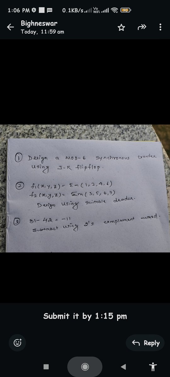 Design a MOD-6 synchronous counter using J-K flip-flop. Given functions:..