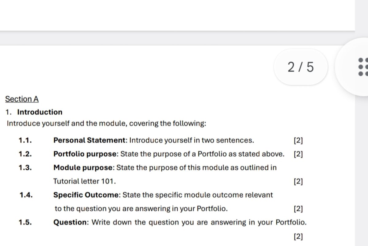 Section A Introduction Introduce yourself and the module, covering the f..