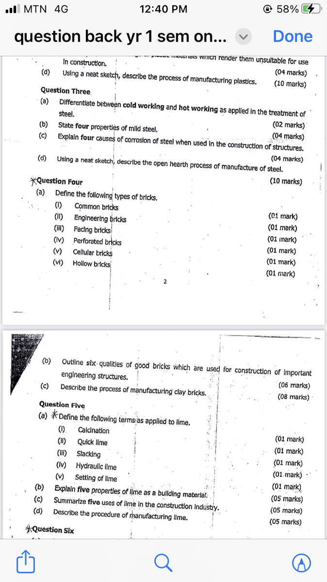 Question Three: (a) Differentiate between cold working and hot working as..