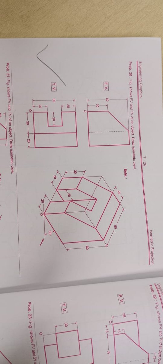 Problems 20 to 23: Drawing Isometric Views from Orthographic Projections