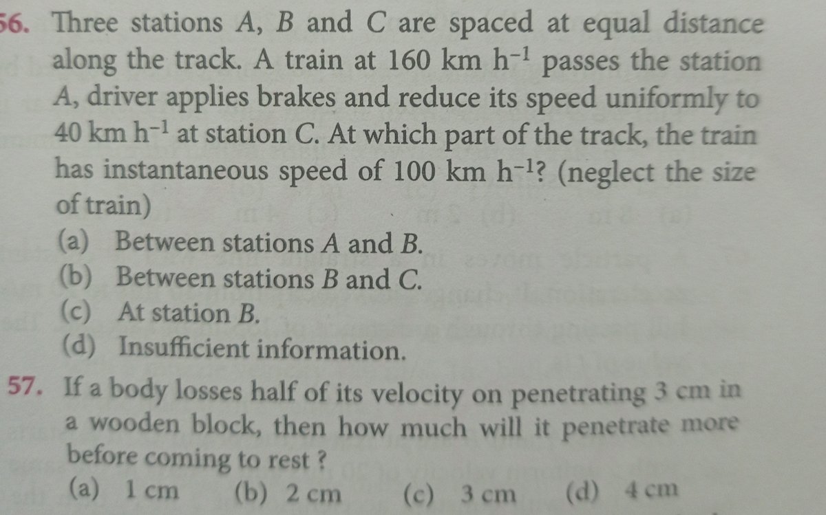 Three stations A, B and C are spaced at equal distance along the track. A..