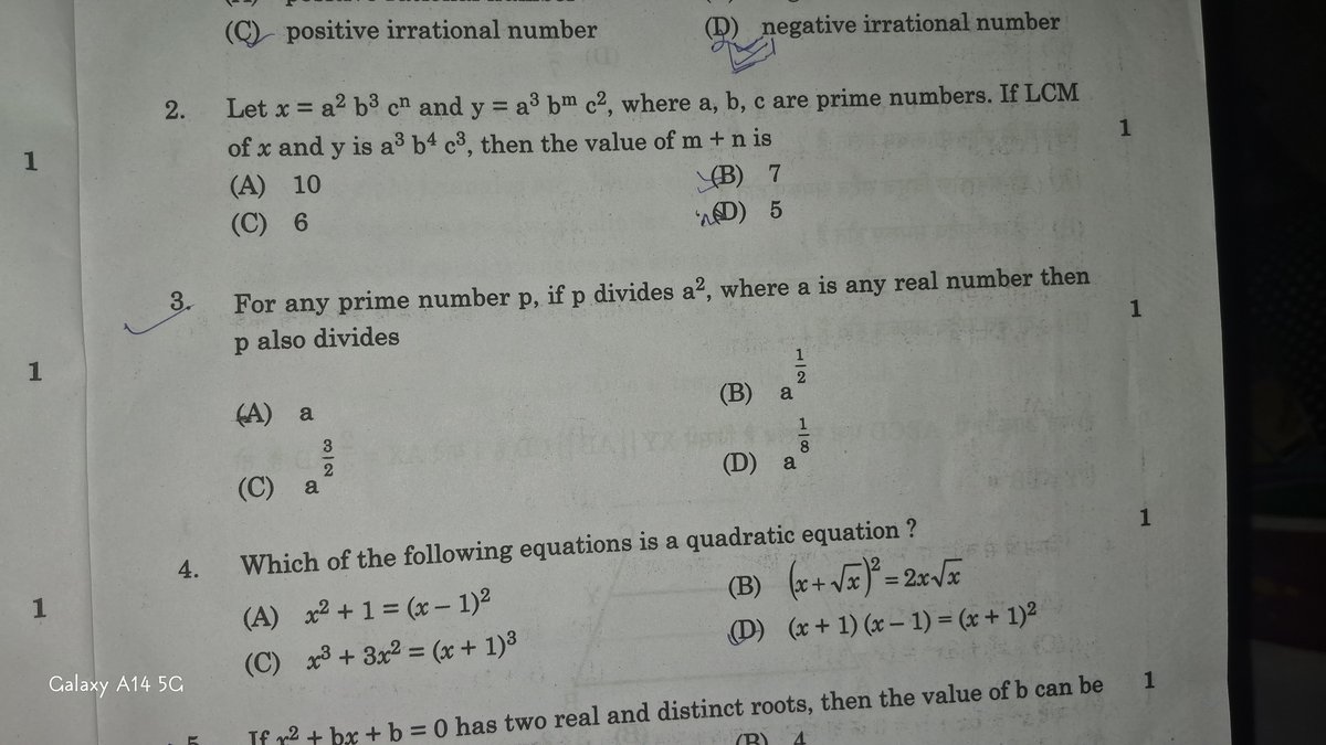 (C) positive irrational number (D) negative irrational number Let x = a