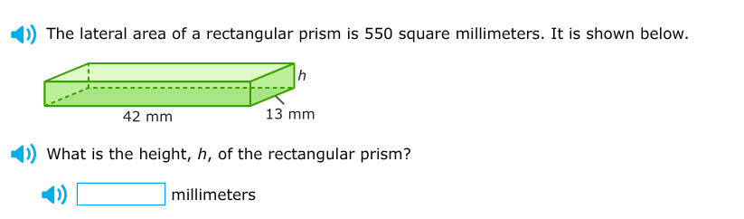 The lateral area of a rectangular prism is 550 square millimeters. It is