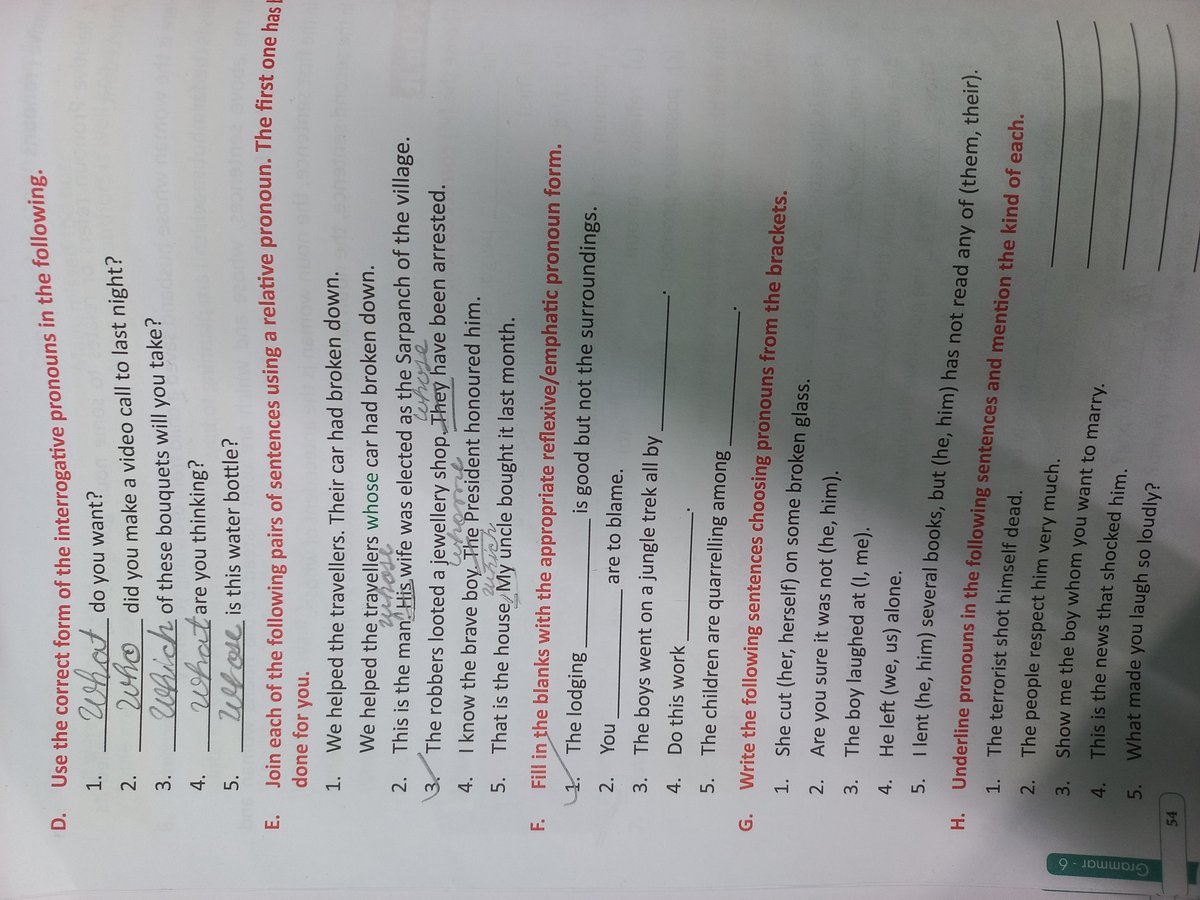 Grammar - D. Use the correct form of the interrogative pronouns in the fo..