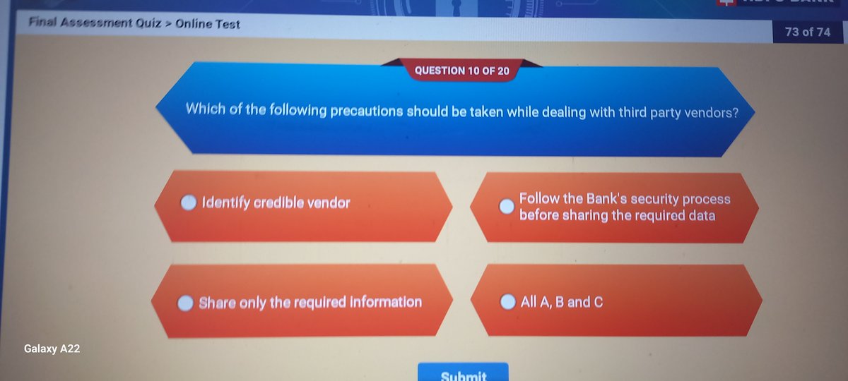 Final Assessment Quiz > Online Test QUESTION 10 OF 20 Which of the follow..