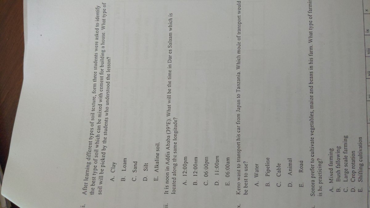 i. After learning different types of soil texture, form three students we..