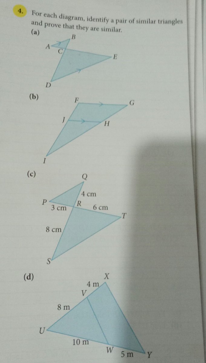 For each diagram, identify a pair of similar triangles and prove that the..
