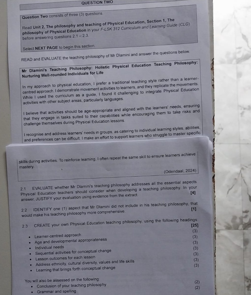 Question Two consists of three (3) questions. Read Unit 2, The philosoph..