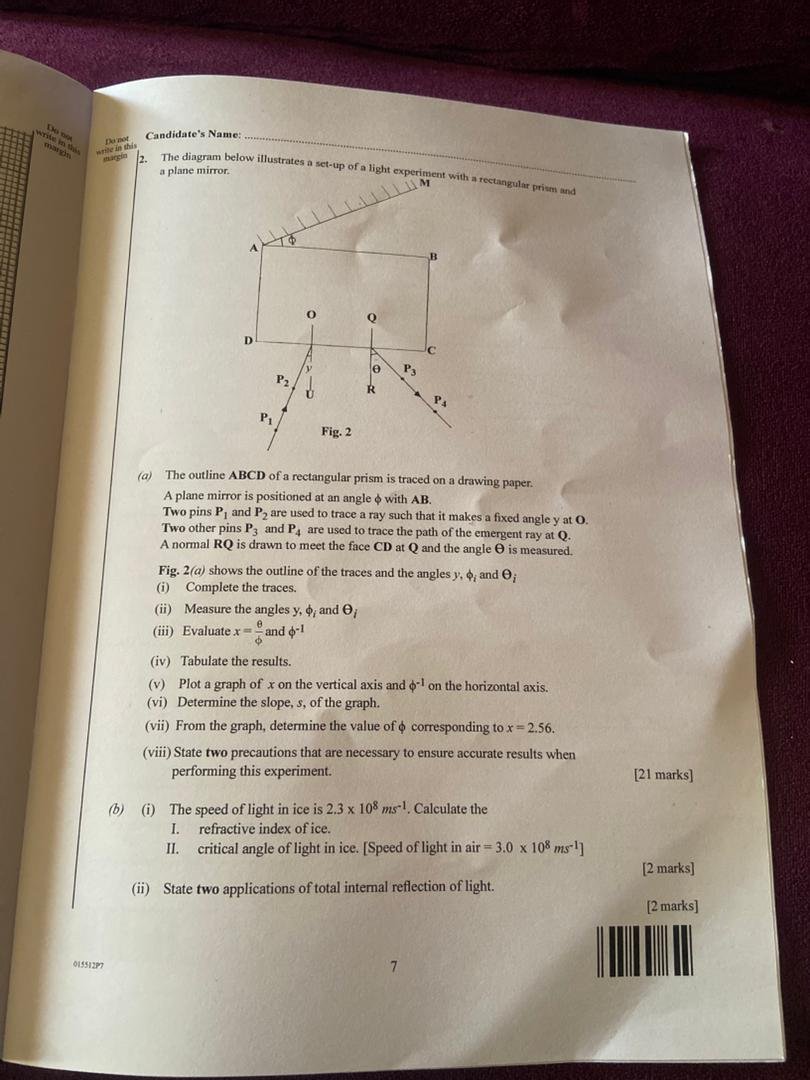 The diagram below illustrates a set-up of a light experiment with a recta..