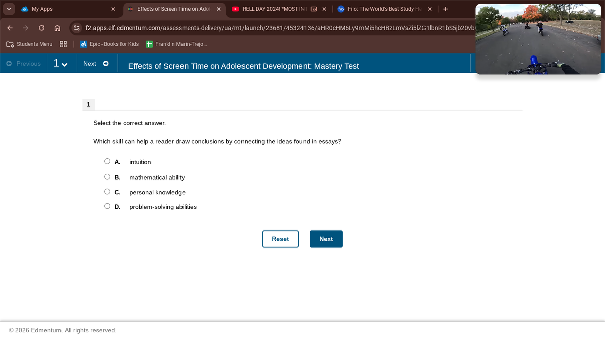 Select the correct answer. Which skill can help a reader draw conclusion..