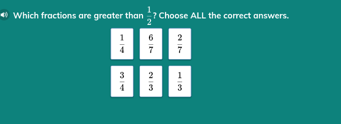 Which fractions are greater than 1/2? Choose ALL the correct answers. 1/..