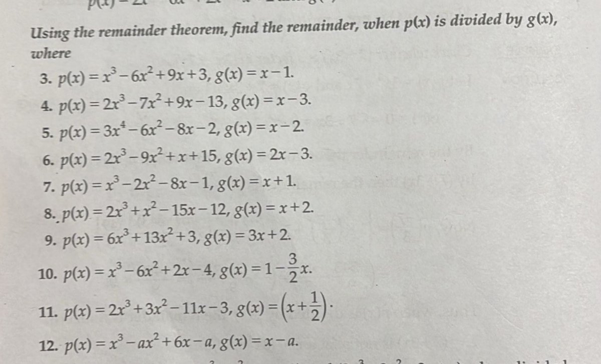 Using the remainder theorem, find the remainder when p(x) is divided by g..