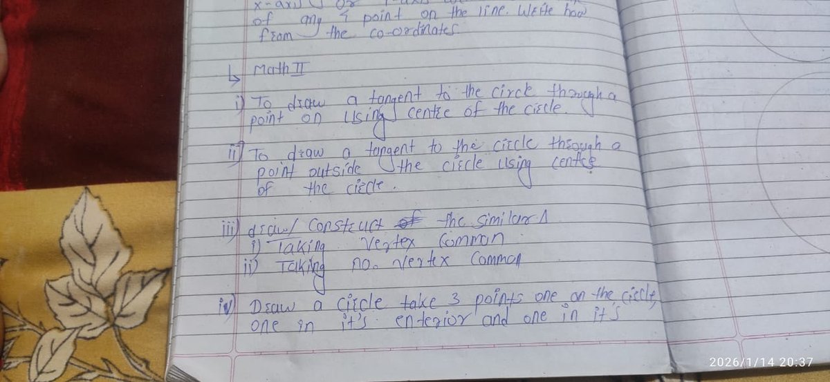 Geometry Constructions Draw a tangent to a circle through a point on the..