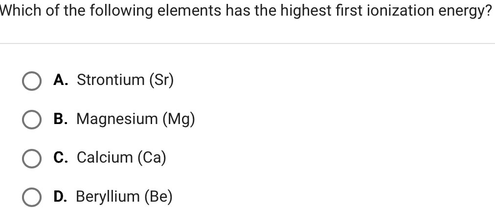 Which of the following elements has the highest first ionization energy?