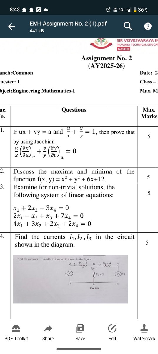 Question 1 If ux + vy = a and \frac{u}{x} + \frac{v}{y} = 1, then prove u..