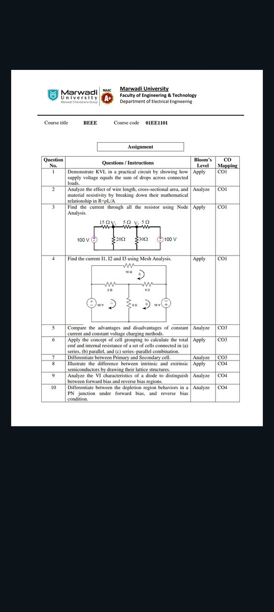 Electrical Engineering Assignment Questions Demonstrate Kirchhoff's Volt..