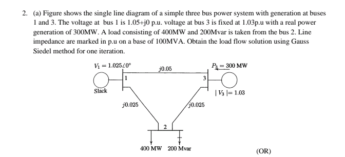 Figure shows the single line diagram of a simple three bus power system w..