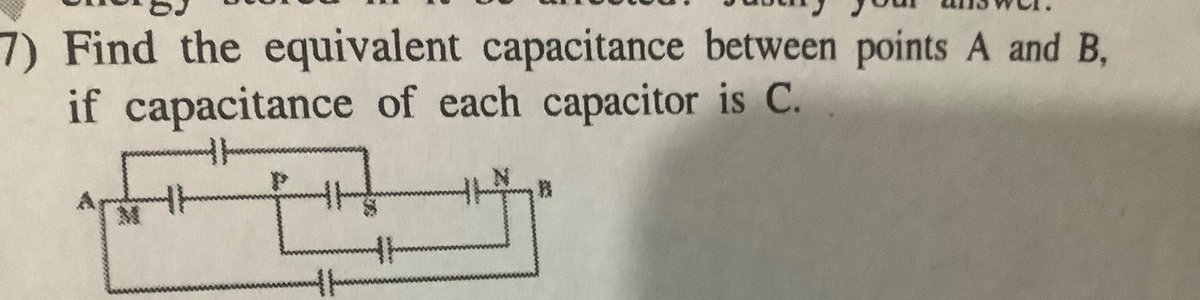 Find the equivalent capacitance between points A and B, if the capacitanc..