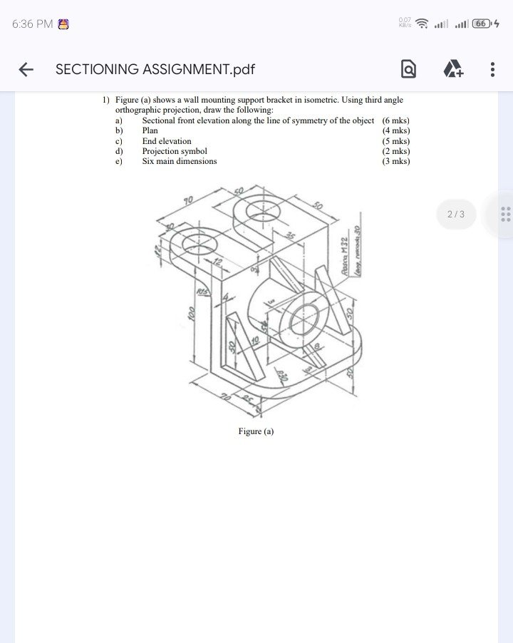 Figure (a) shows a wall mounting support bracket in isometric. Using thir..