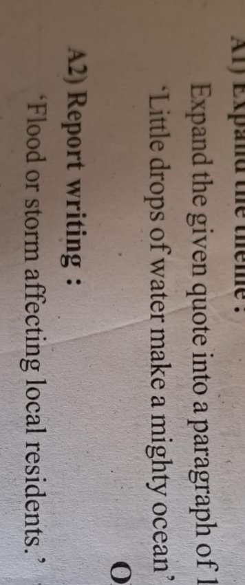 A1) Expand the theme: Expand the given quote into a paragraph of 1: 'Li..