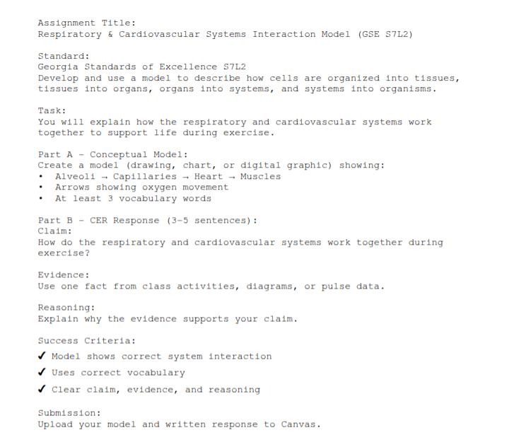 Assignment Title: Respiratory & Cardiovascular Systems Interaction Model