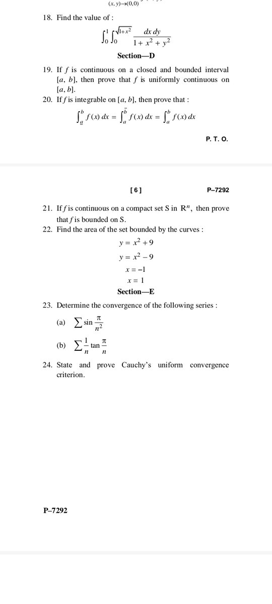 18. Evaluate the integral: \int_{0}^{1} \int_{0}^{\sqrt{1+x^2}} \frac{dx..